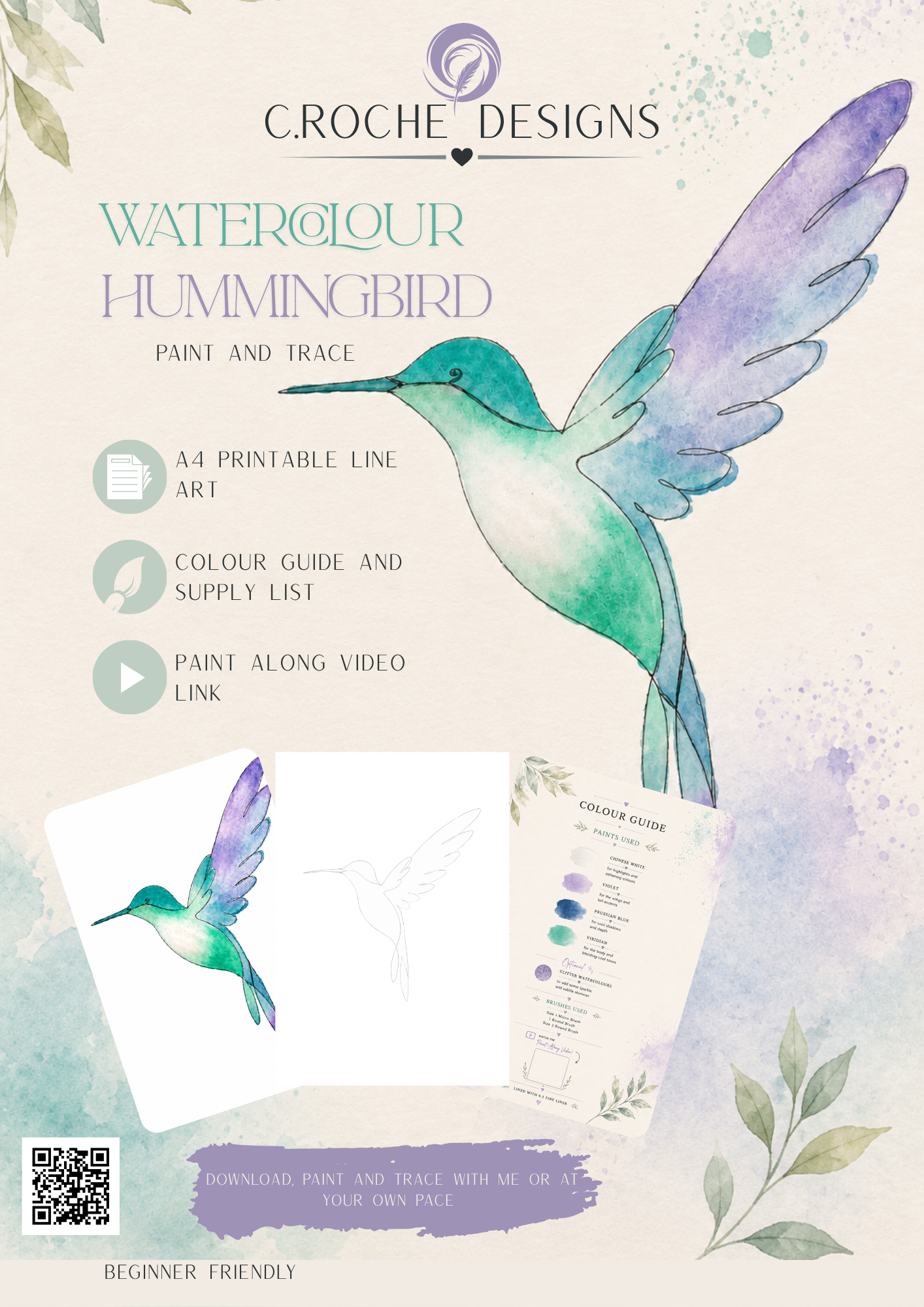 Free Hummingbird Paint & Trace Sheet — Curiosity Cabinet by C.Roche Designs